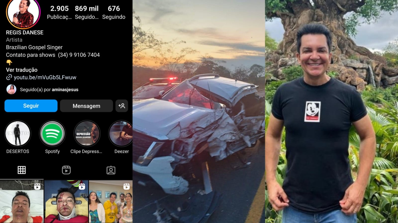 Cantor Regis Danese sofre acidente grave acidente de carro: 'Orem por mim!' - Portal Em Tempo